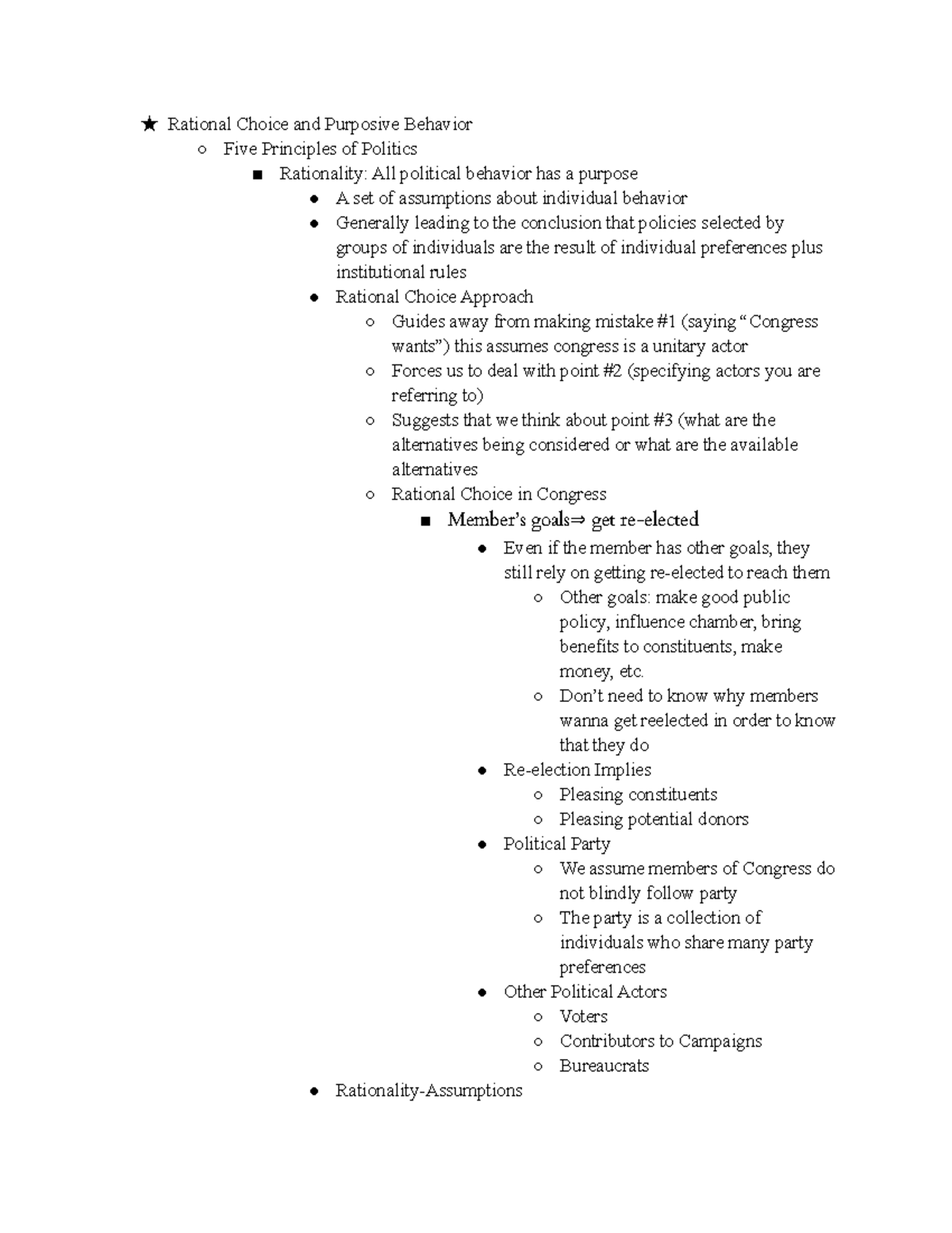 September 14 Notes - ★ Rational Choice and Purposive Behavior Five ...