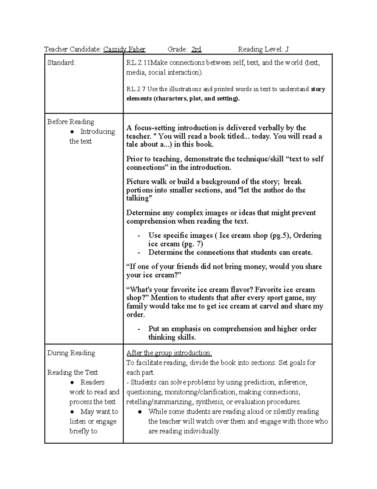 Guided Reading Lesson Plan-2 - Teacher Candidate: Cassidy Faber Grade ...
