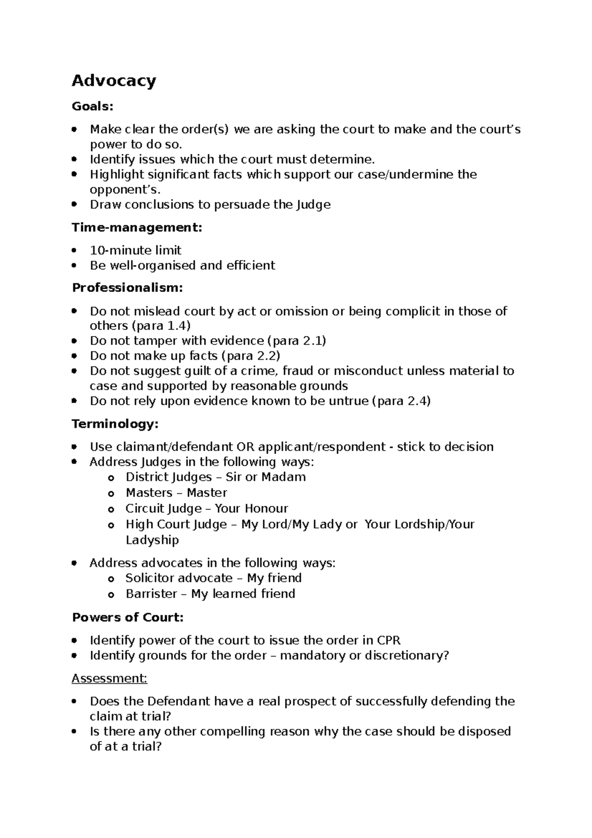 Advocacy Notes - Studocu