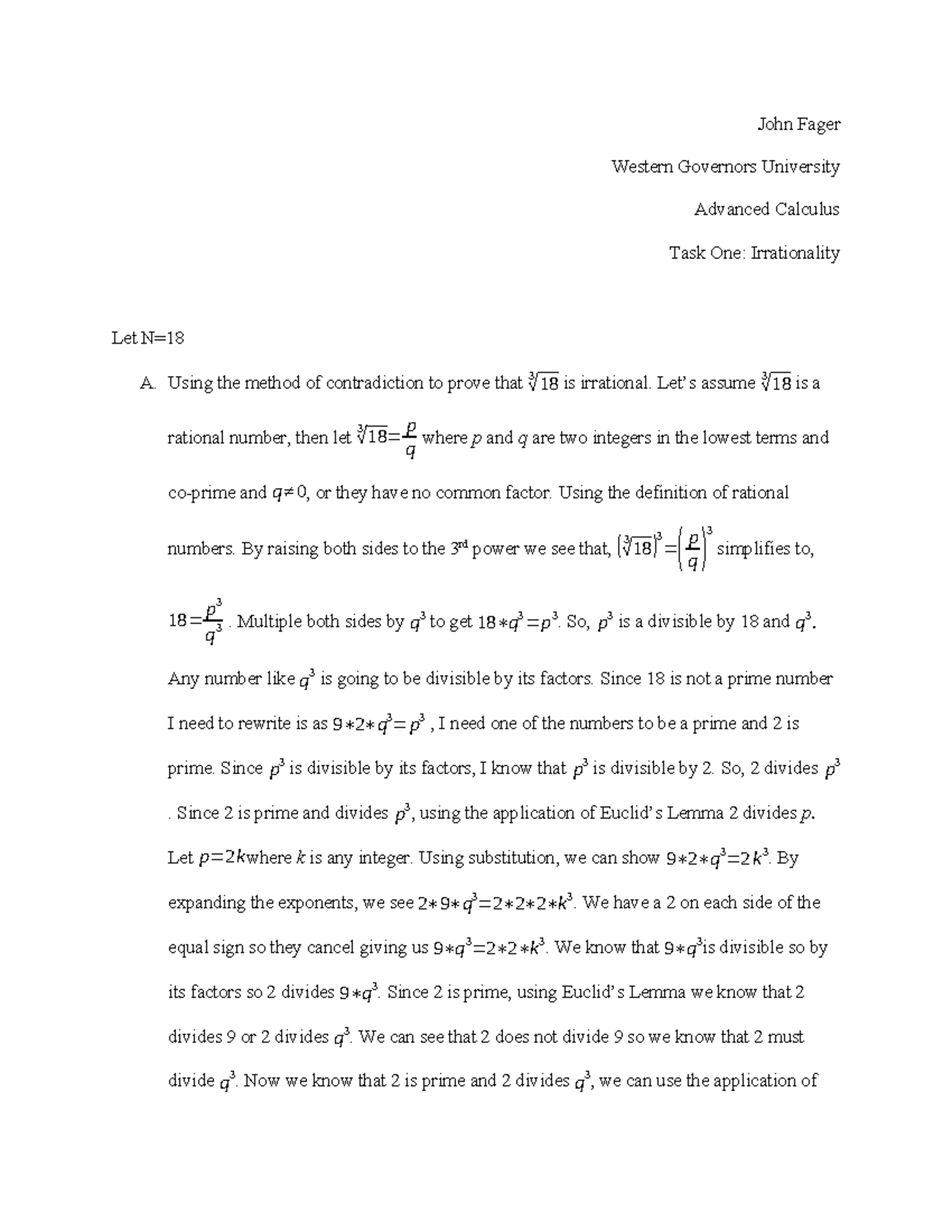 Task One Adv Cal - Here it is - John Fager Western Governors University ...