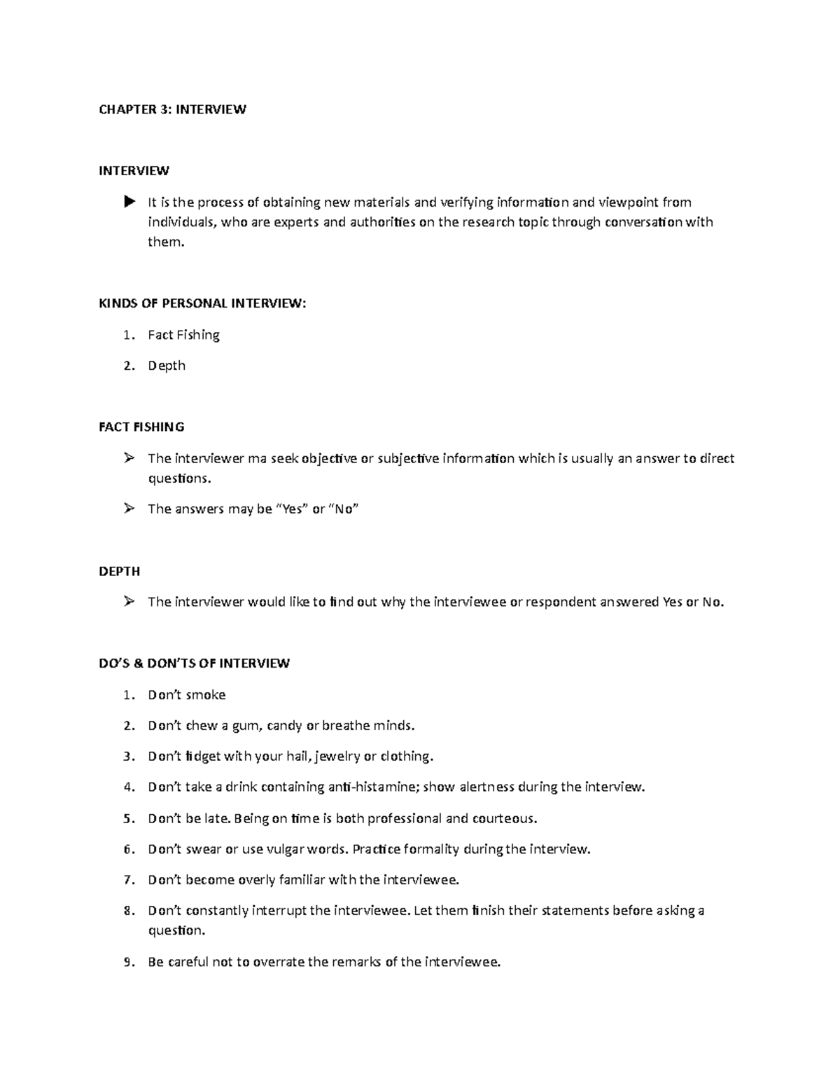 Chapter 3 - Interview - CHAPTER 3: INTERVIEW INTERVIEW It is the ...