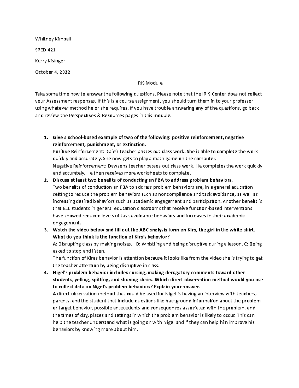 SPED 421 IRIS Module Questions - Whitney Kimball SPED 421 Kerry ...