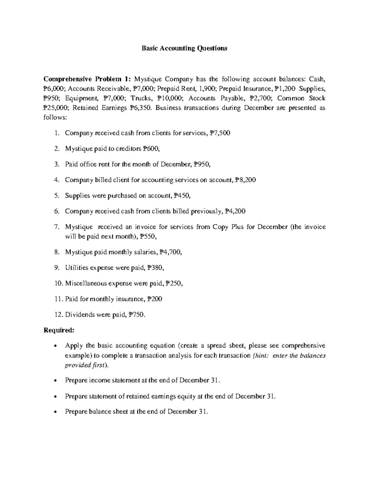 Basic Accounting Questions 9 - Basic Accounting Questions Comprehensive ...