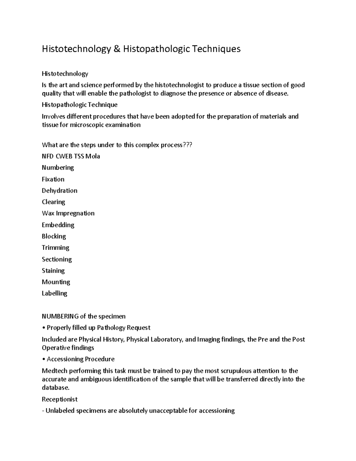 Histotechnology - Lecture notes 2 - Histotechnology & Histopathologic ...