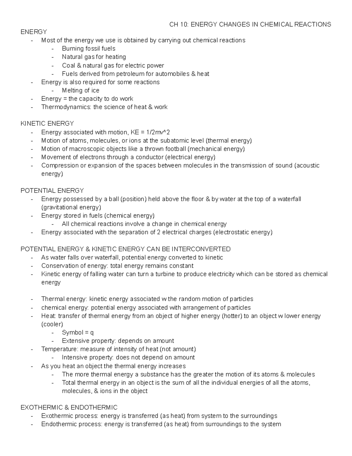 Ch 10 Energy Changes in Chemical Reactions - ENERGY Most of the energy ...