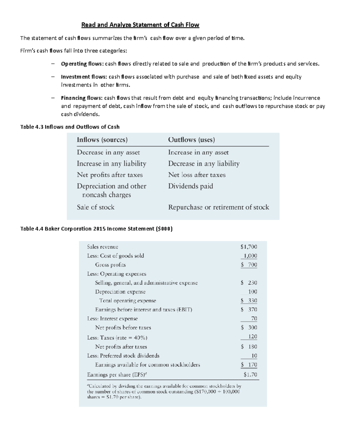 Statement of Cash Flows - Read and Analyze Statement of Cash Flow The ...