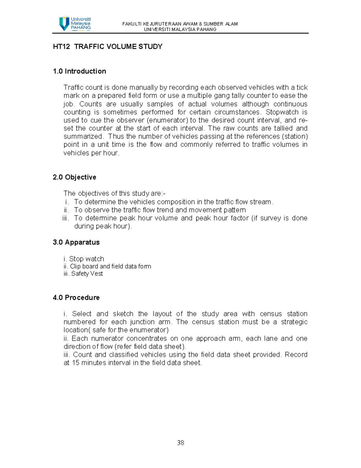 Lab manual - lecture note - UNIVERSITI MALAYSIA PAHANG HT12 TRAFFIC ...