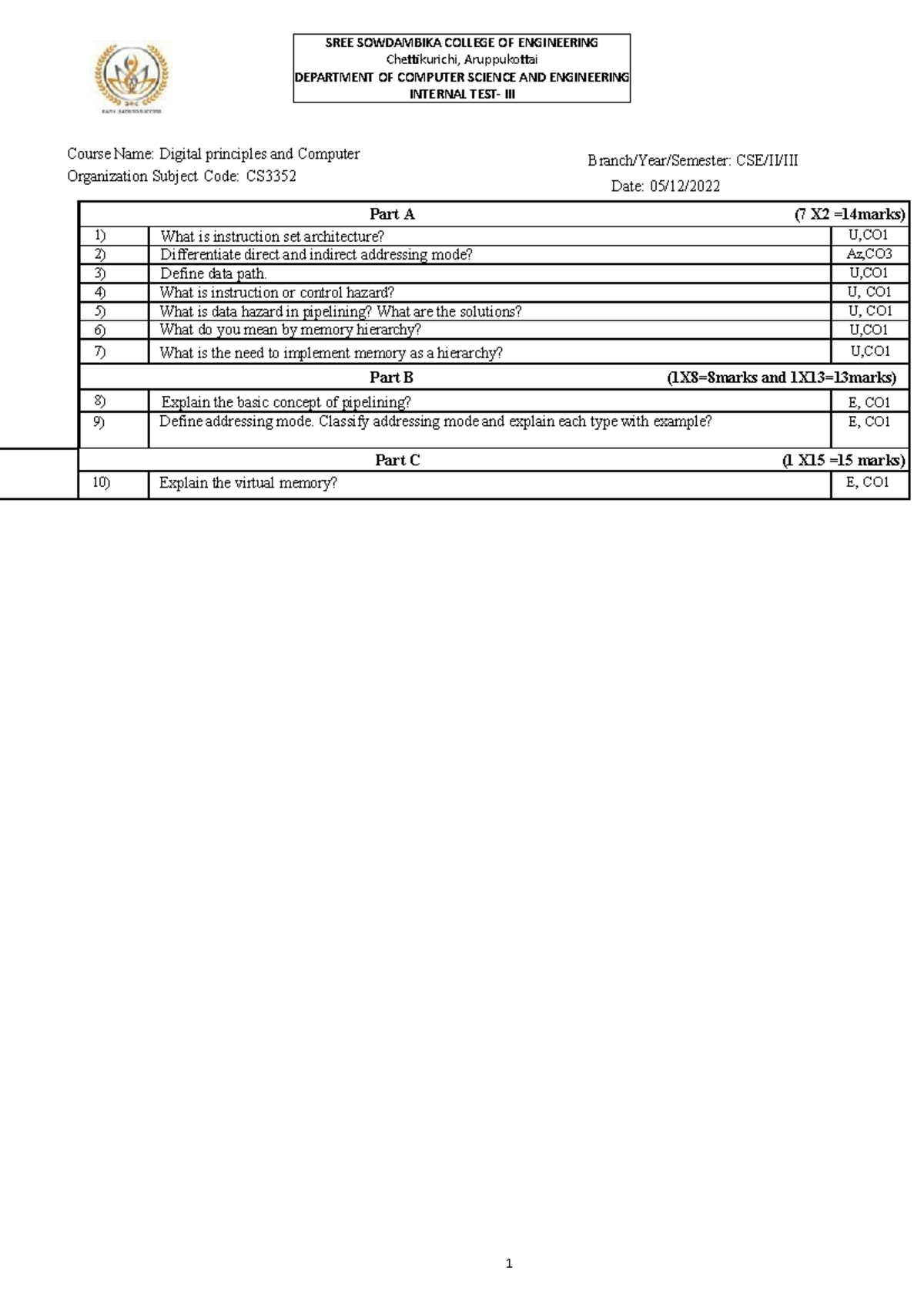 DPCO - internal-3 - STUDY WELL - SREE SOWDAMBIKA COLLEGE OF ENGINEERING ...