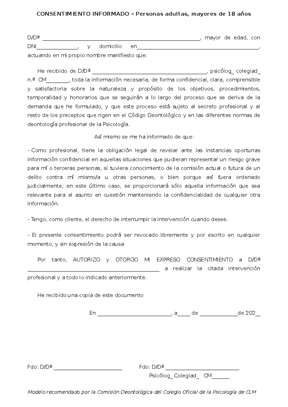 Consentimiento informado- Personas- Adultas - CONSENTIMIENTO INFORMADO – Personas adultas ...