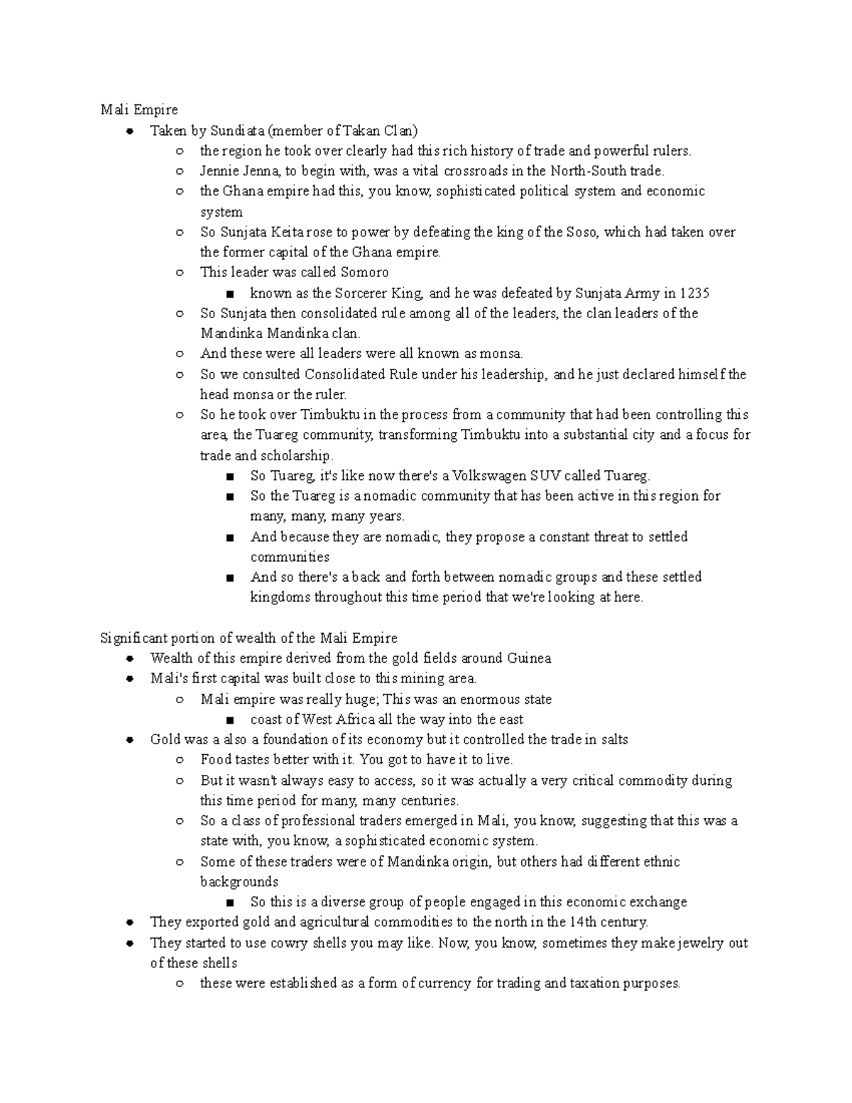 Mali Empire - Unit 1 Lecture 5 - Mali Empire Taken by Sundiata (member ...