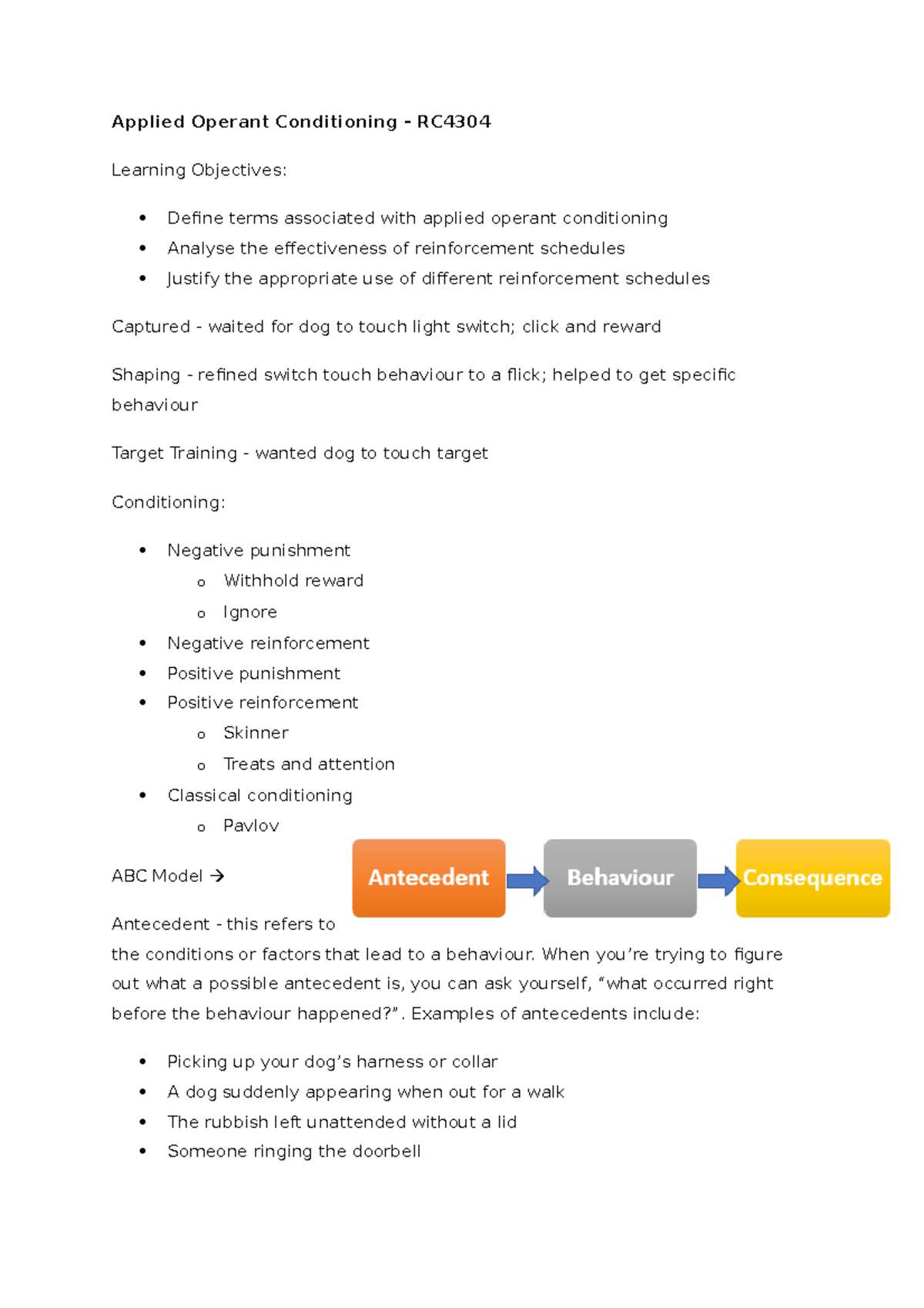 Lesson 9 - Applied Operant Conditioning - Applied Operant Conditioning ...