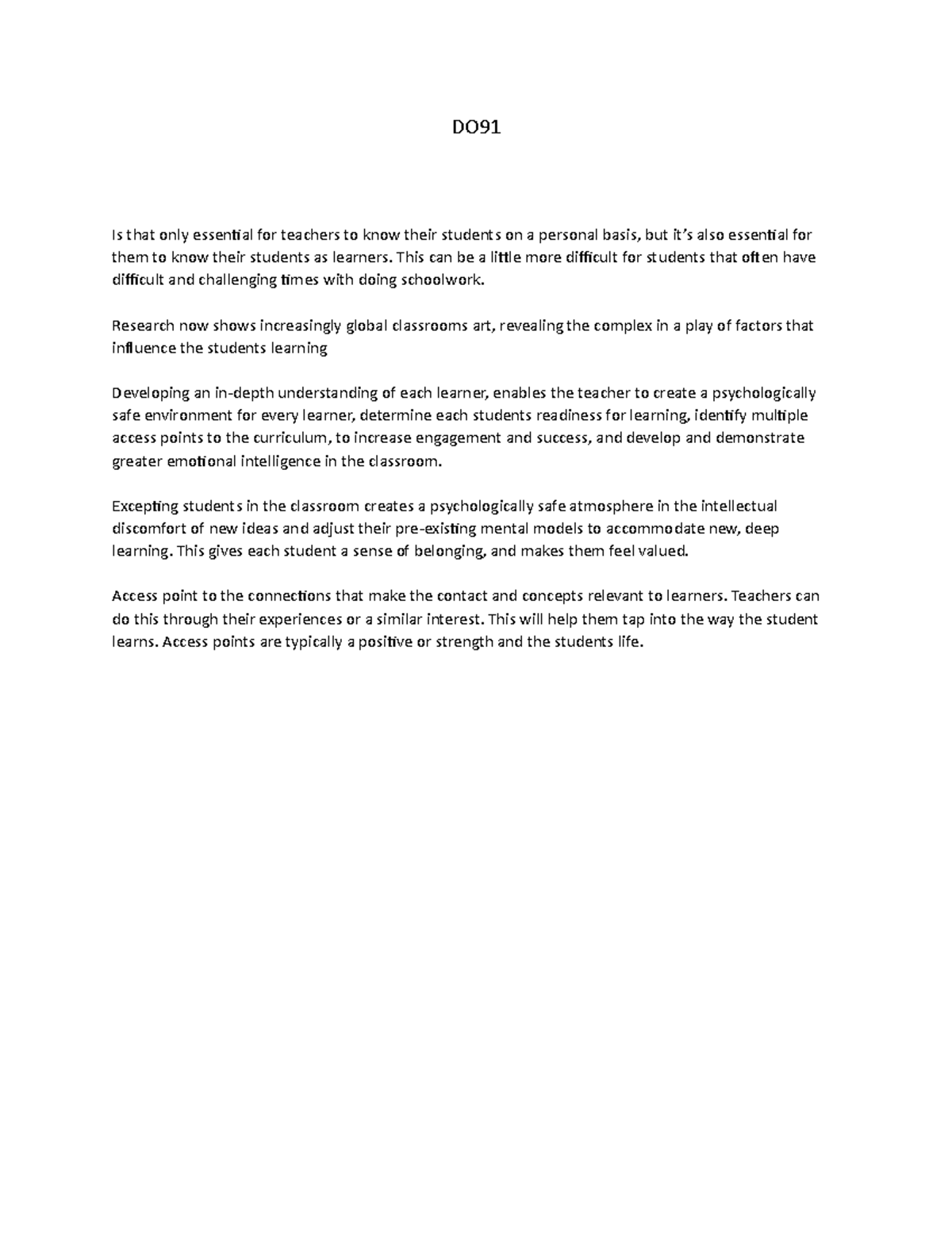 Do91 13 - do91 notes - DO Is that only essential for teachers to know ...