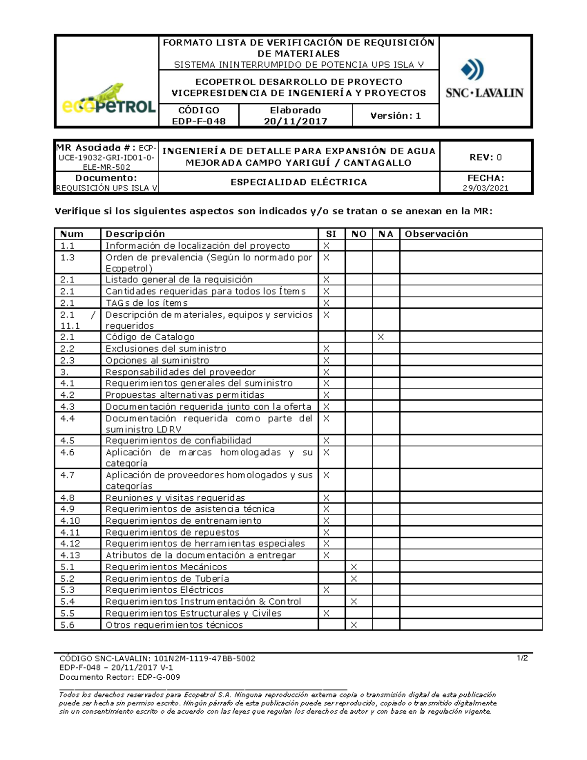 ECP-UCE-19032-GRI-ID01-0-ELE-MR-502-0 Verificacion - FORMATO LISTA DE ...