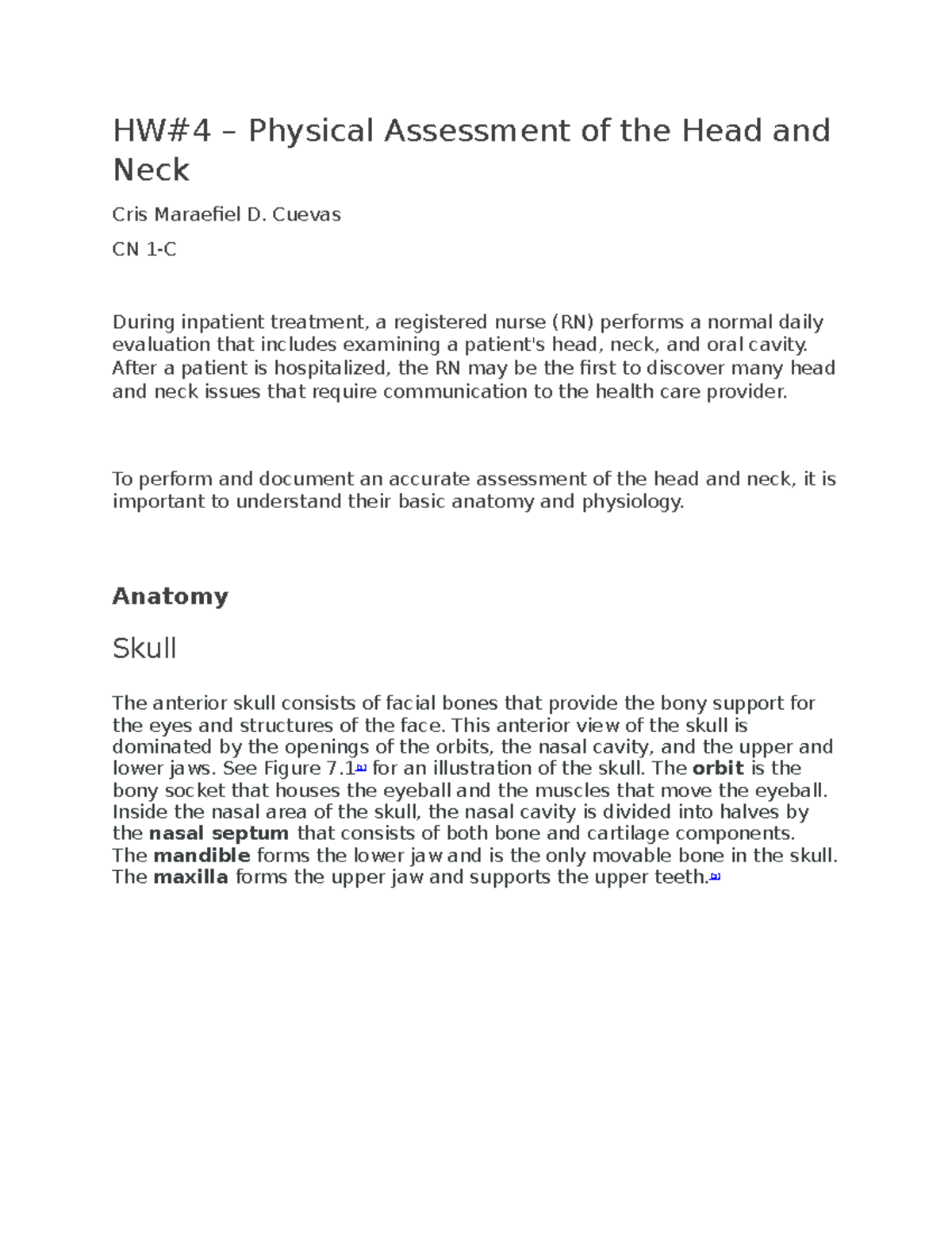 HW#4 - Assessment of the Head and Neck - HW#4 – Physical Assessment of ...