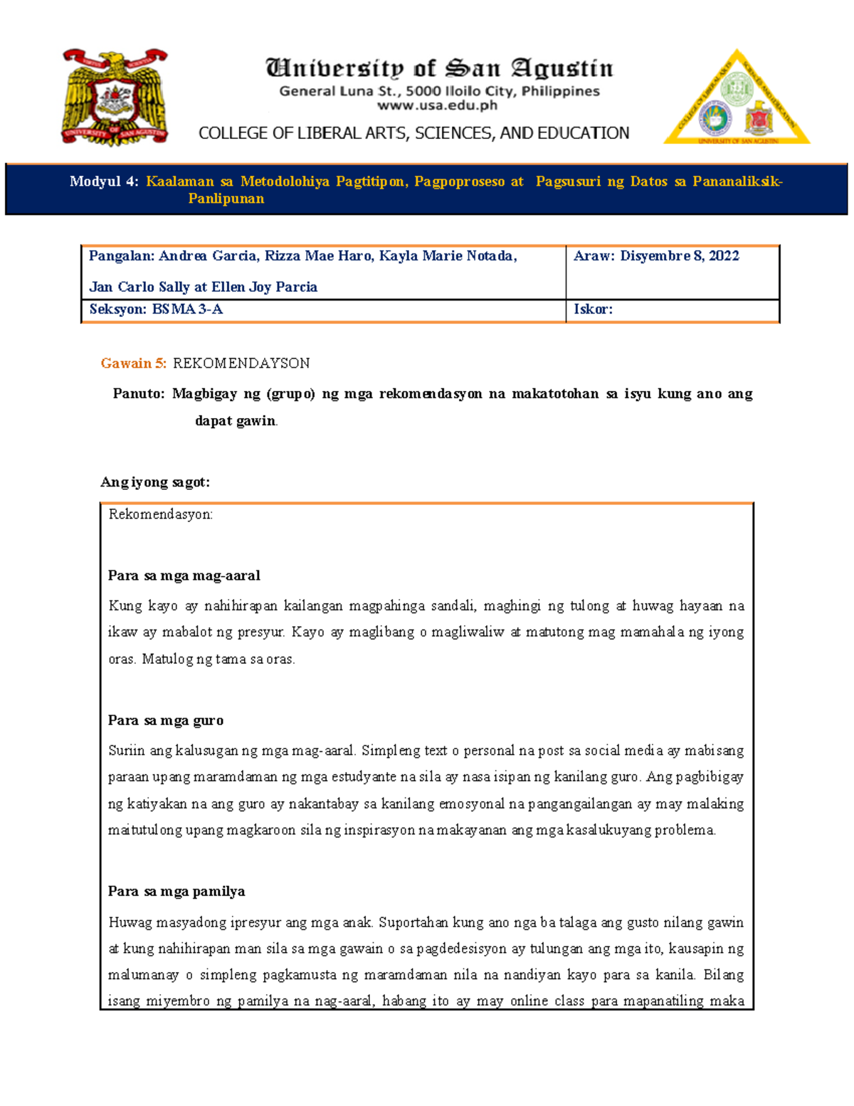 Pangkat 7 Bsma3A M4- Gawain 5 (Katuturan ng Katawagan) CASE Study ...