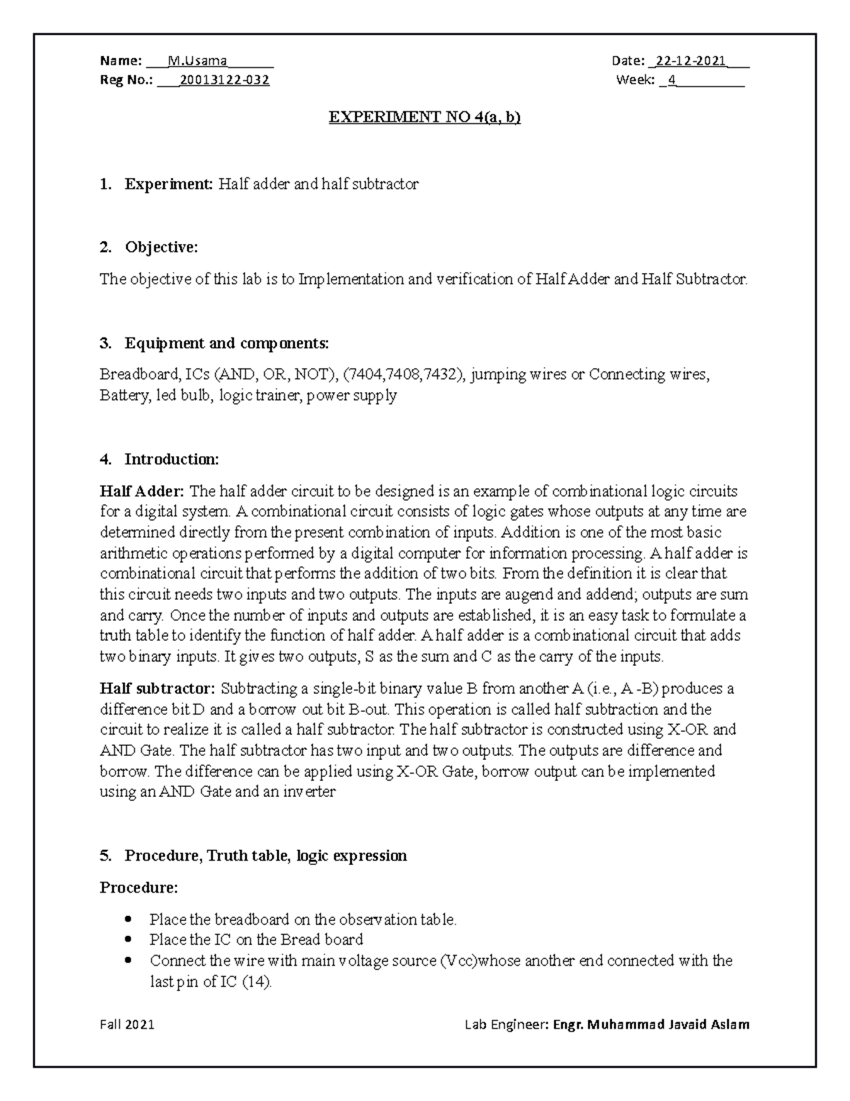 DLD EX4 - DLD - Name: M___ Date: 22-12-2021__ Reg No.: 20013122-032 ...