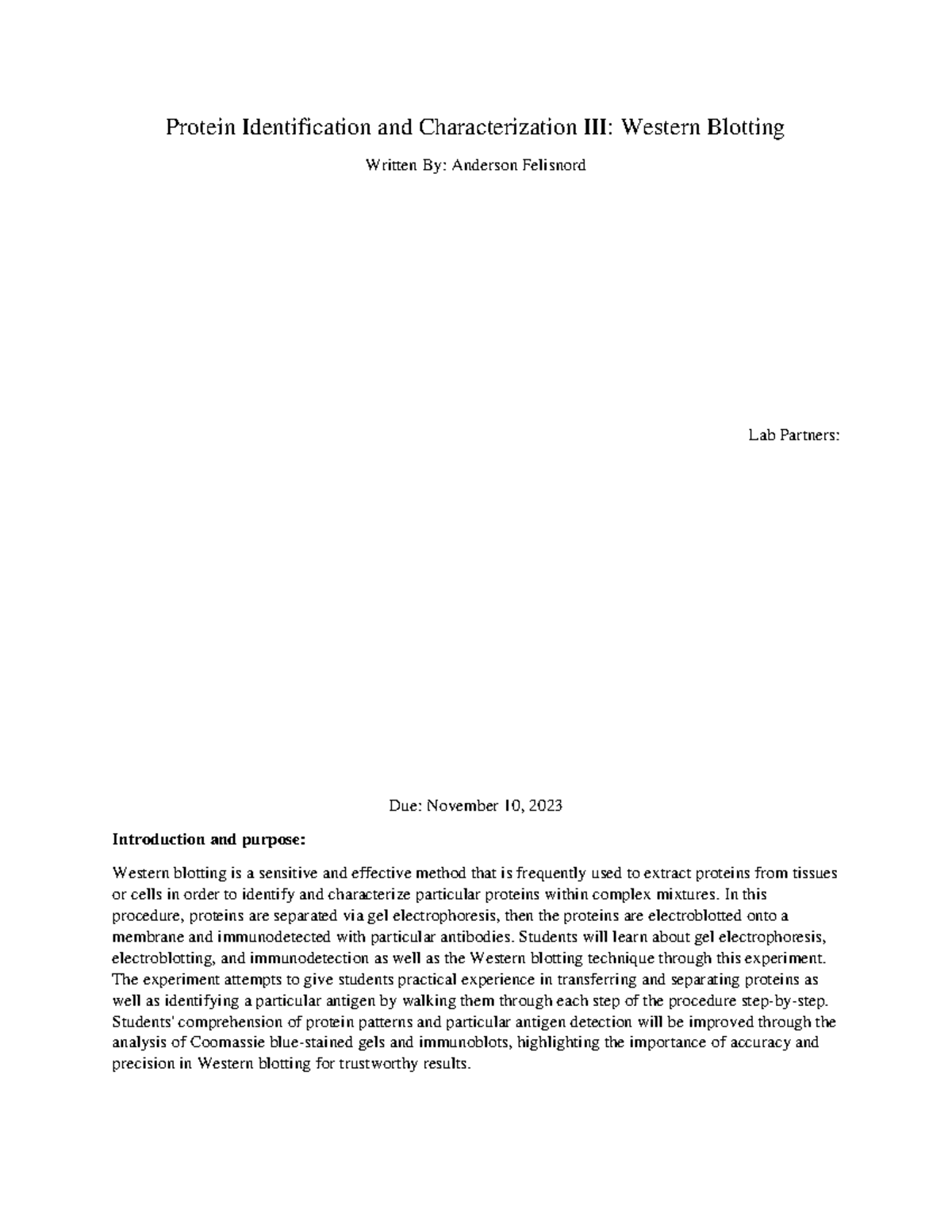 Protein Identification and Characterization III Western Blot - In this ...
