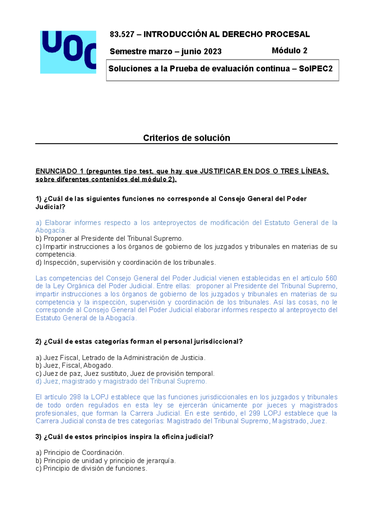 Solución PEC 2 Intro al derecho procesal - 83 – INTRODUCCIÓN AL DERECHO PROCESAL Semestre marzo ...