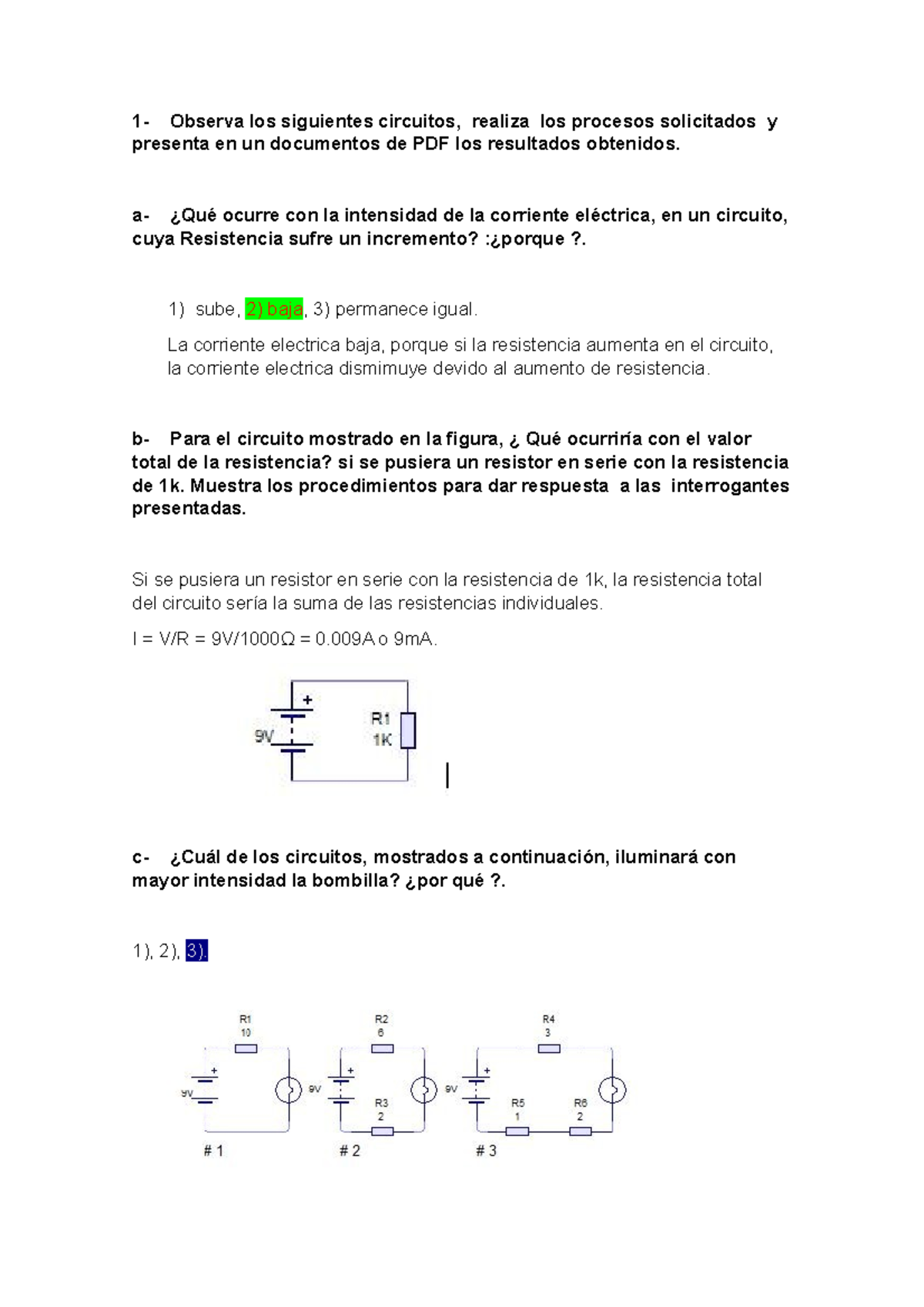 Tarea 2 - gfdss - 1- Observa los siguientes circuitos, realiza los ...