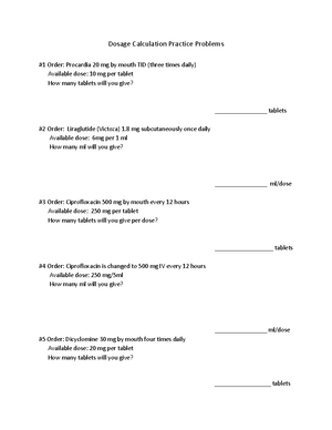 Level 2 3 Dosage Calculation Practice Problems - Reconstitution Dosage ...