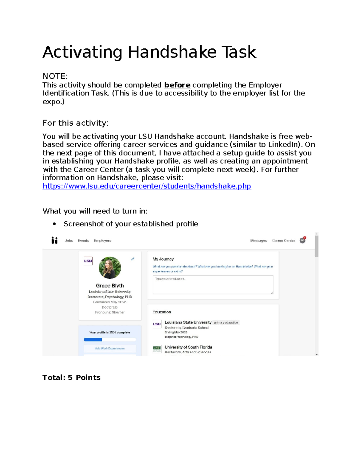 Wk 2 - Handshake Set Up Instructions - Activating Handshake Task NOTE ...
