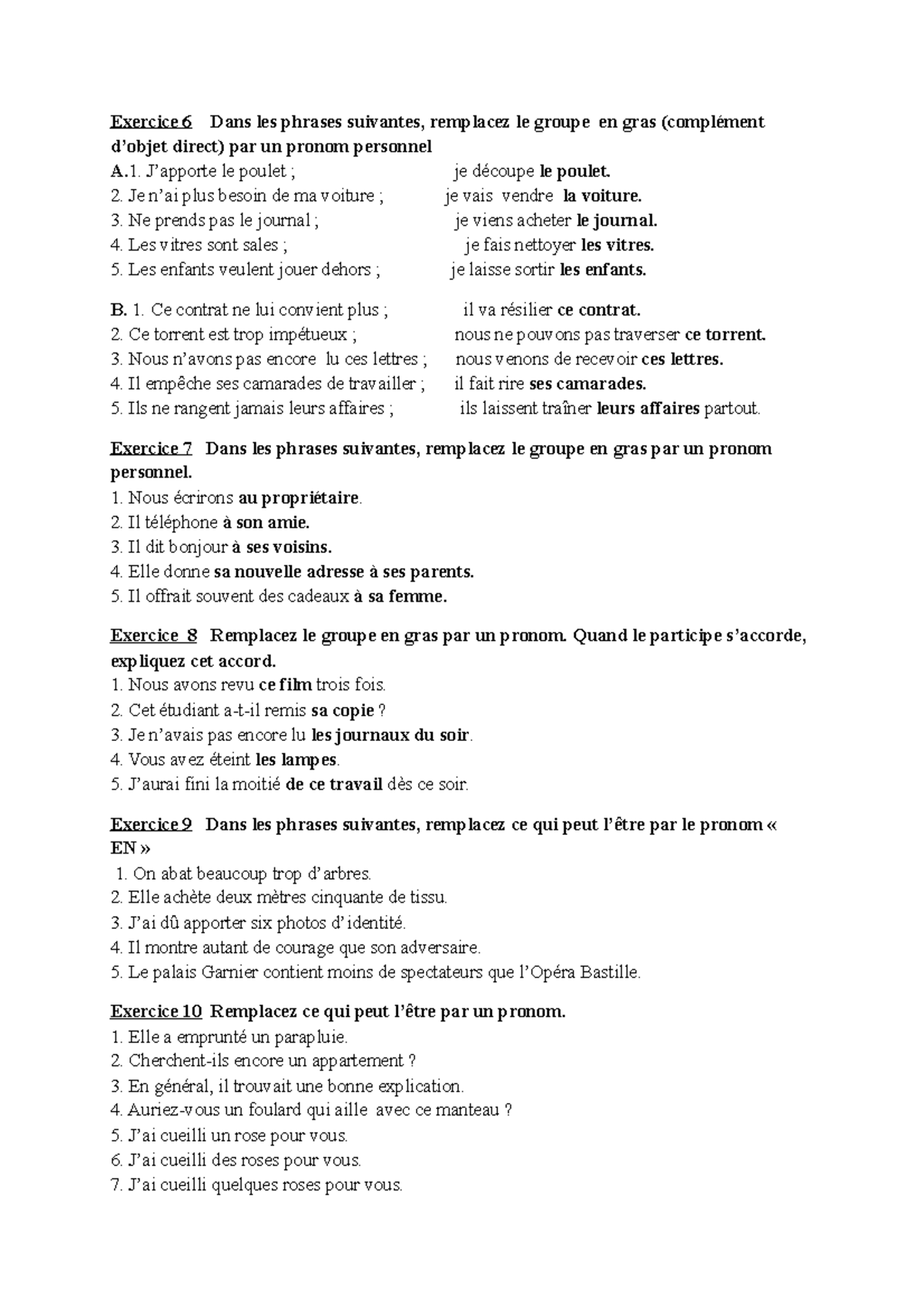 Grammaire S1 - Exercices - Exercice 6 Dans les phrases suivantes ...