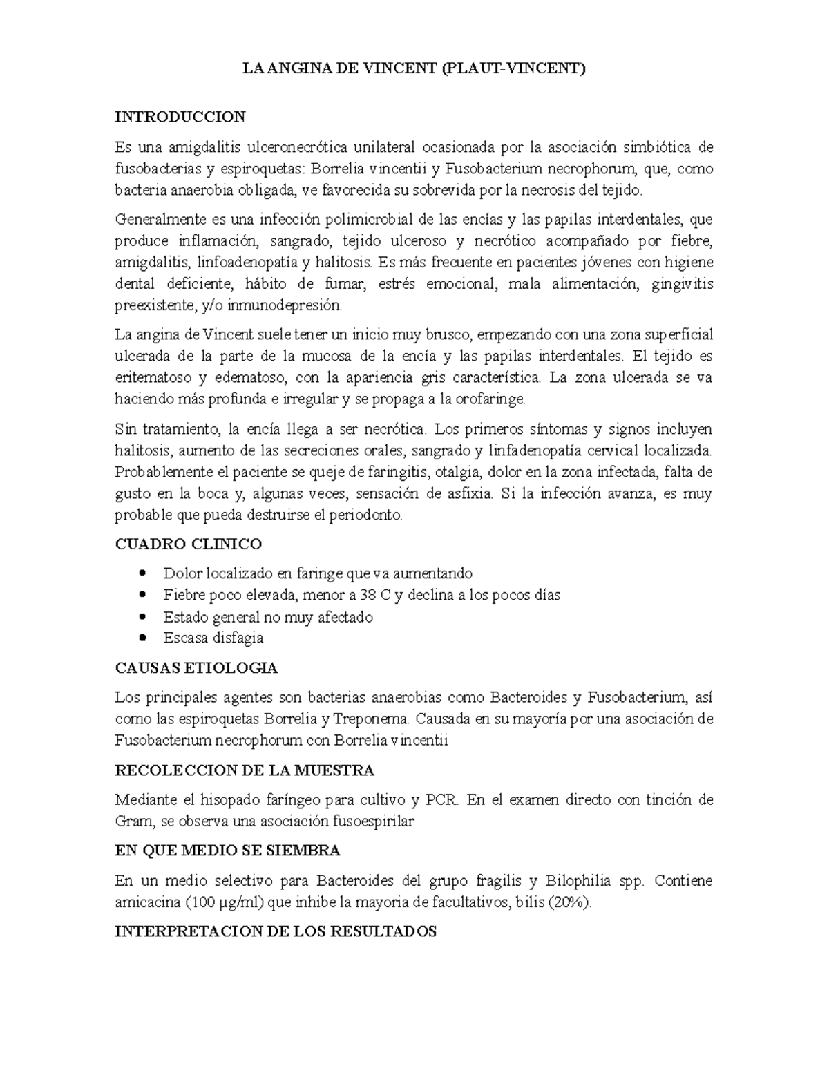 LA Angina DE Vincent - gfdddd - LA ANGINA DE VINCENT (PLAUT-VINCENT ...