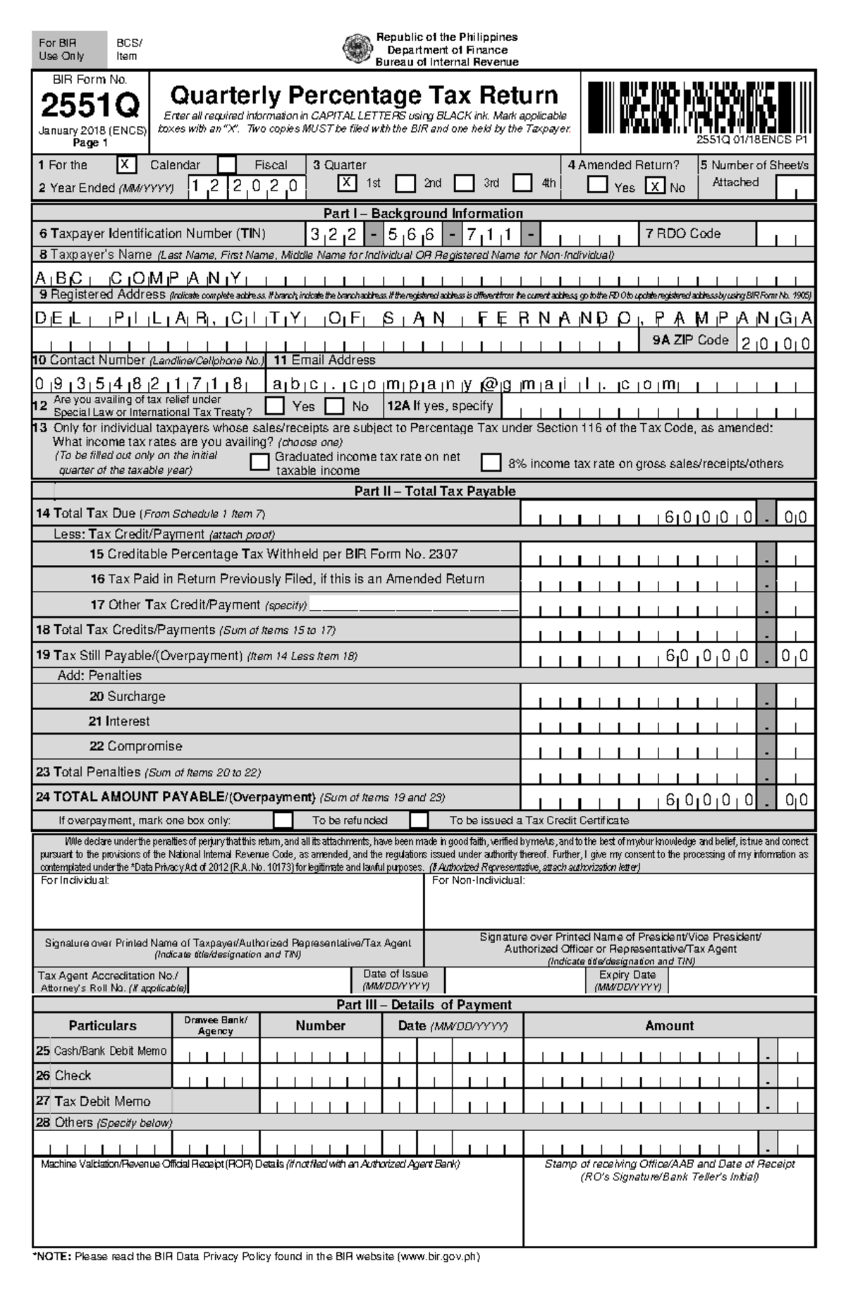 2551q - For BIR Use Only BCS/ Item Republic of the Philippines ...