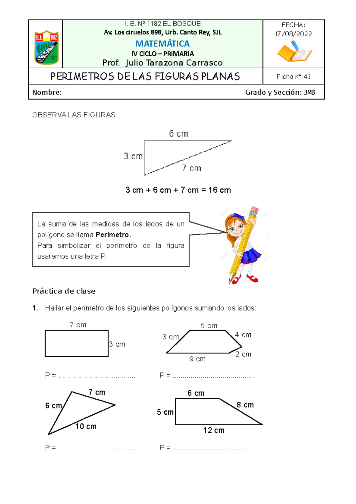 Ficha n°41 Perímetros de figuras planas - 1. Lee y escribe los números ...
