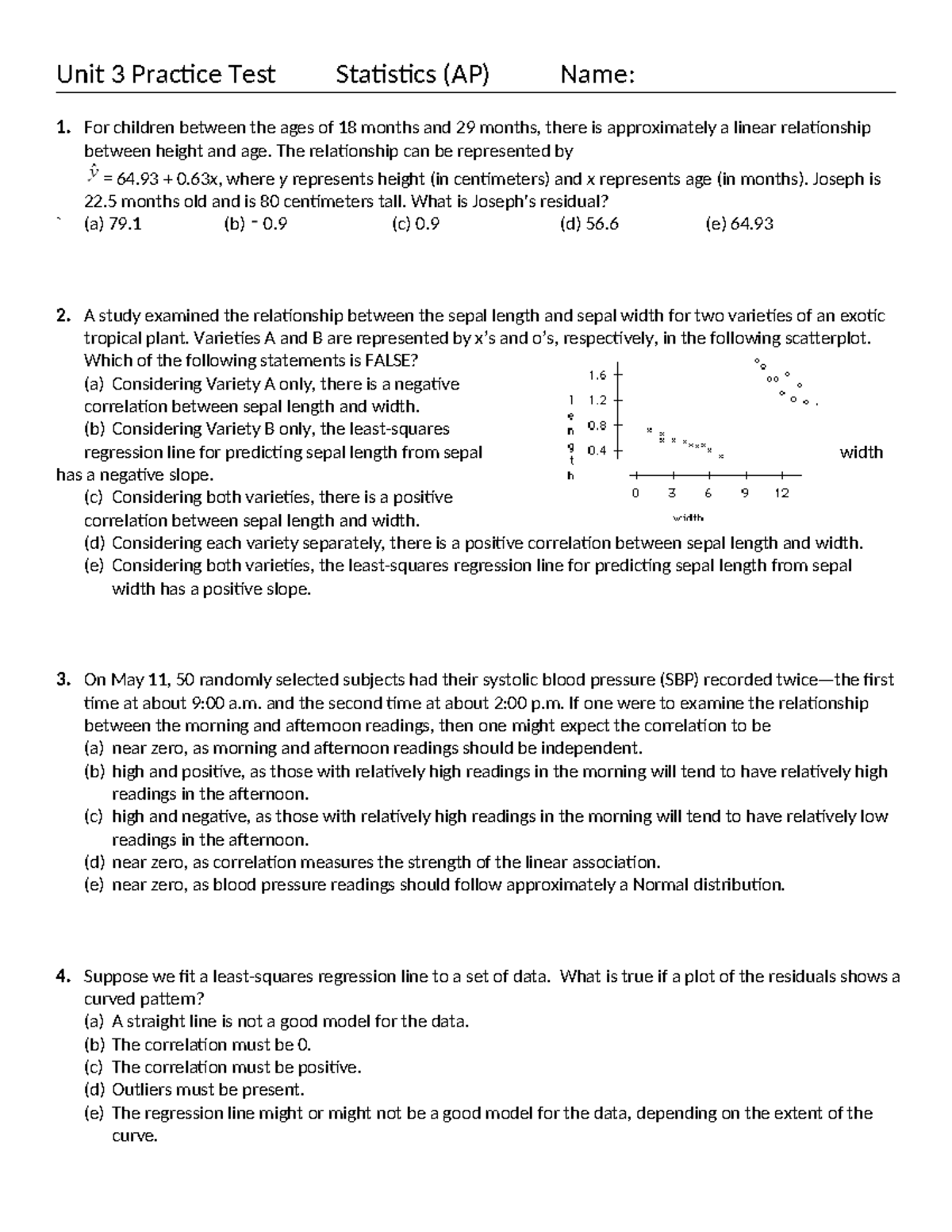 -2 6- practice test AP - AP STATS TEST UNIT 3 - Unit 3 Practice Test ...