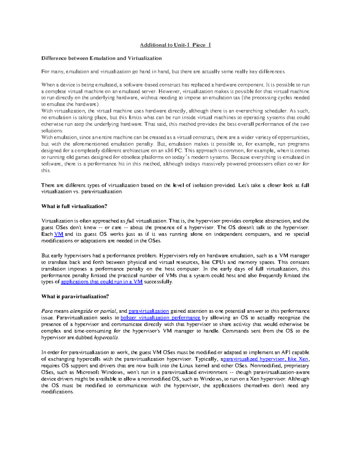 Additional Notes Unit 1 Piece 1 - Additional to Unit- 1 Piece ...