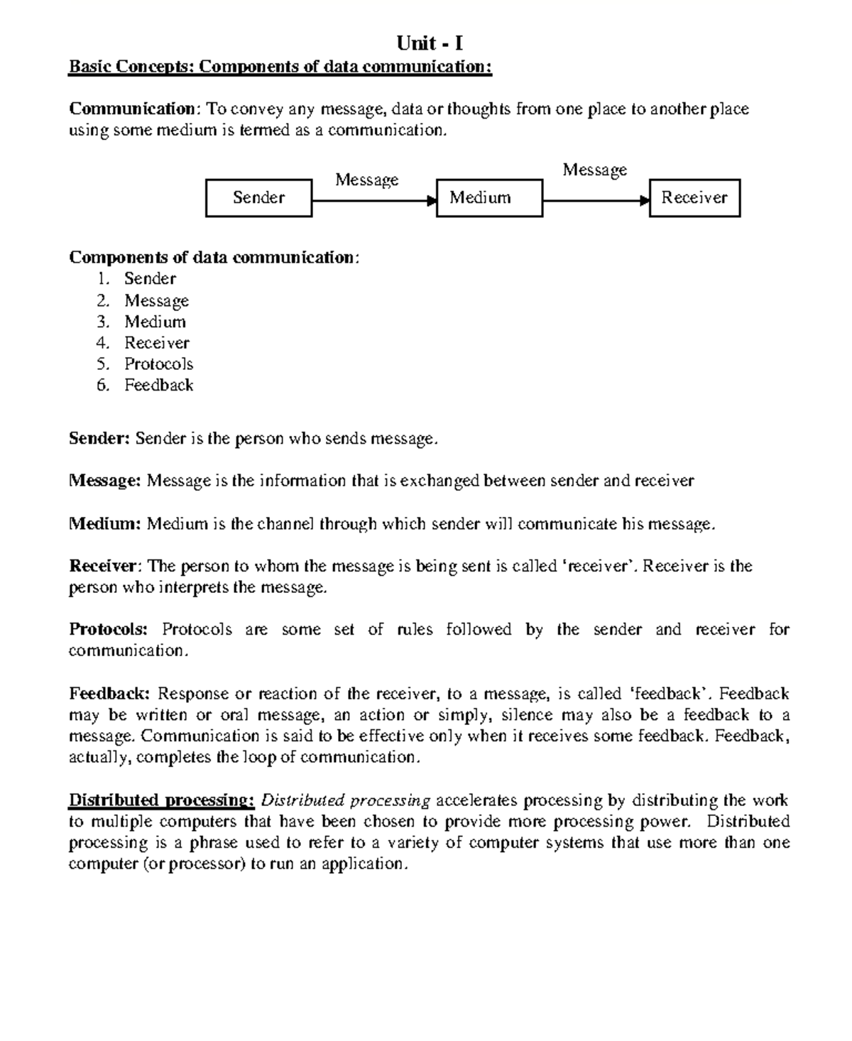 Unit 1 - notes - Unit - I Basic Concepts: Components of data ...