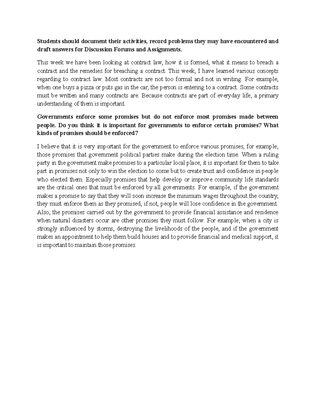 Important for governments to enforce certain promises - Students should ...