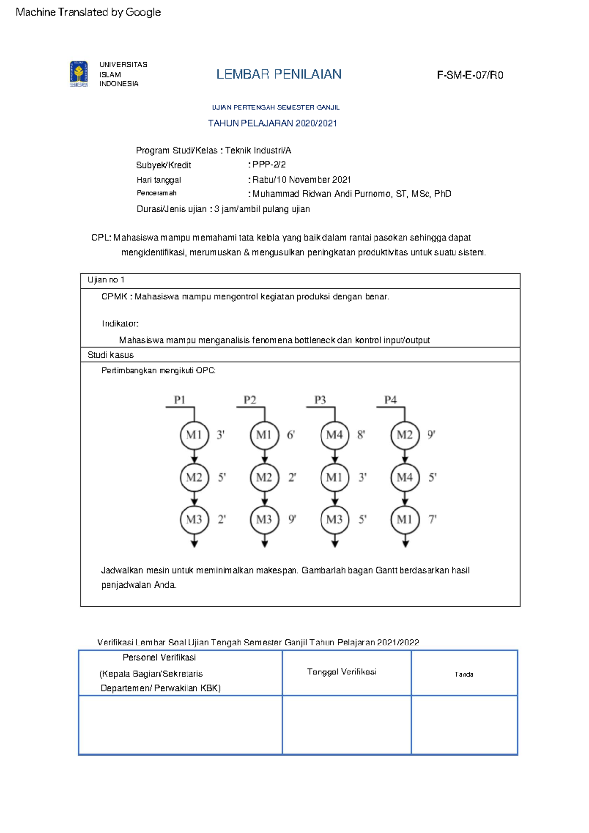Mid Exam PPC 2 - PPC 2 - LEMBAR PENILAIAN Program Studi/Kelas : Teknik Industri/A Ujian no 1 ...