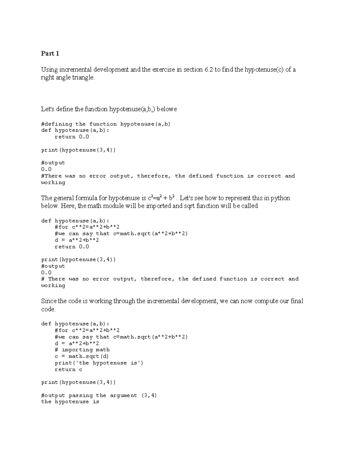 Cs1101 learning journal unit4 - Part 1 Using incremental development ...