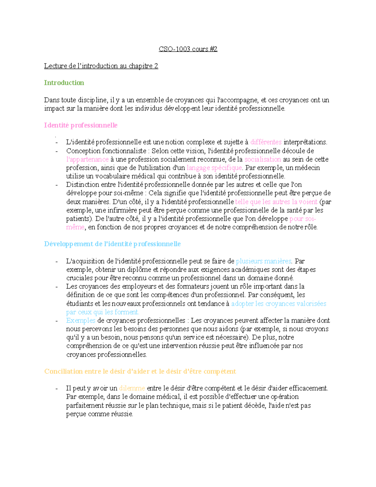CSO-1003 cours #2 lect - Note de la lecture du document d'introduction ...
