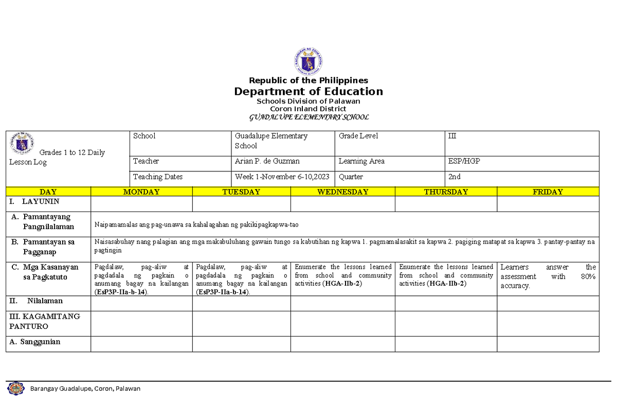 Esp hgp - ESP hgp - Republic of the Philippines Department of Education ...
