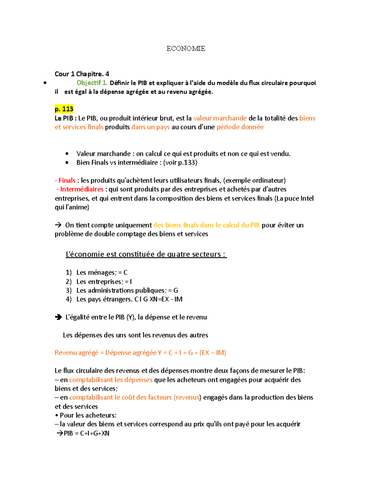 Economie Notes - ECN-1010 - ECONOMIE Cour 1 Chapitre. 4 Objectif 1 ...