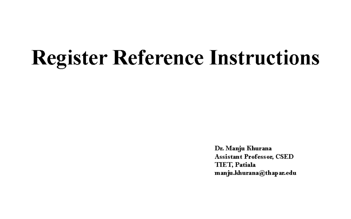 Register Reference Instructions - Computer Architecture & Organisation - Manju Khurana Assistant ...