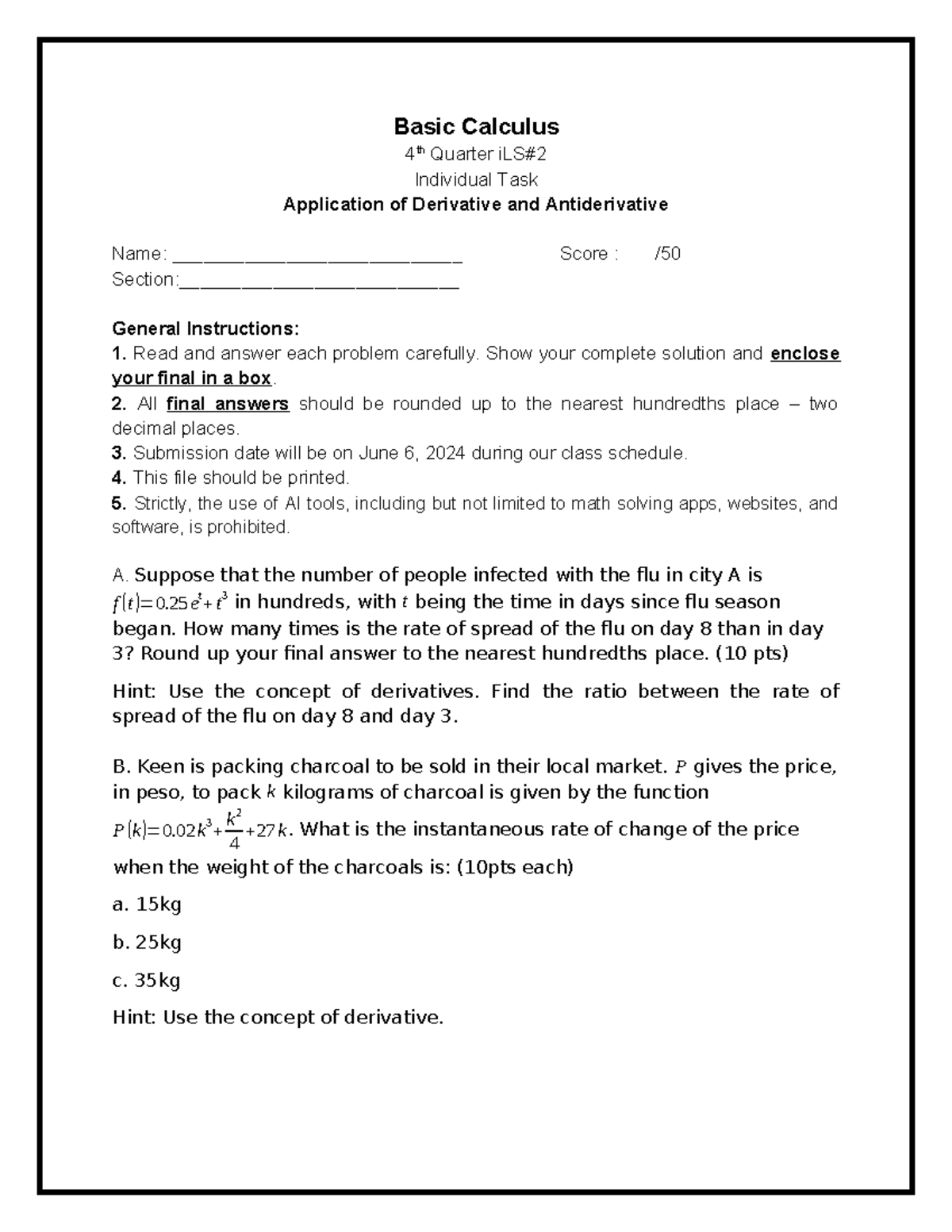 Q4 Basic Calculus i LS 2 - Basic Calculus 4 th Quarter iLS# Individual ...