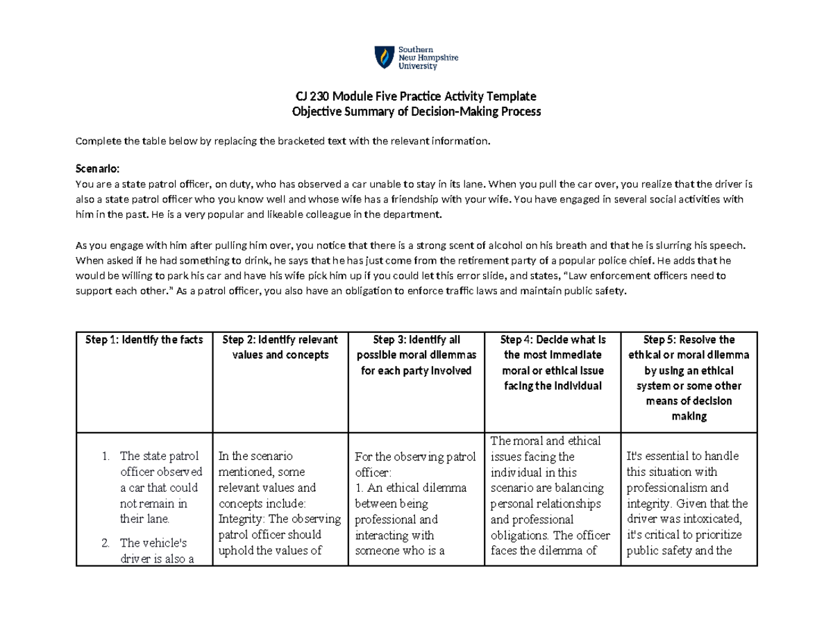 CJ 230 Module Five Practice Activity Template - CJ 230 Module Five ...