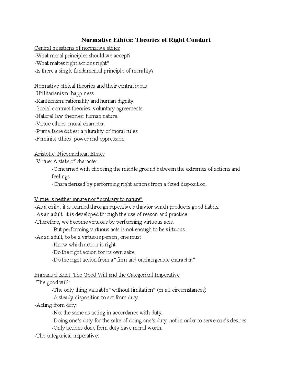 Module 2 Notes - Normative Ethics: Theories of Right Conduct Central ...