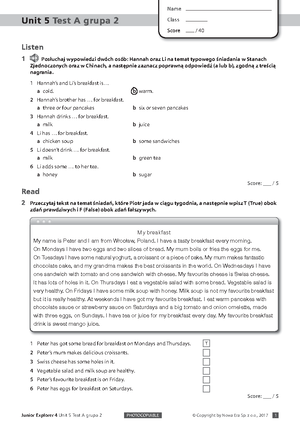 Tiger 3 unit 5 test standard - PHOTOCOPIABLE Imię i nazwisko: Klasa: CD ...