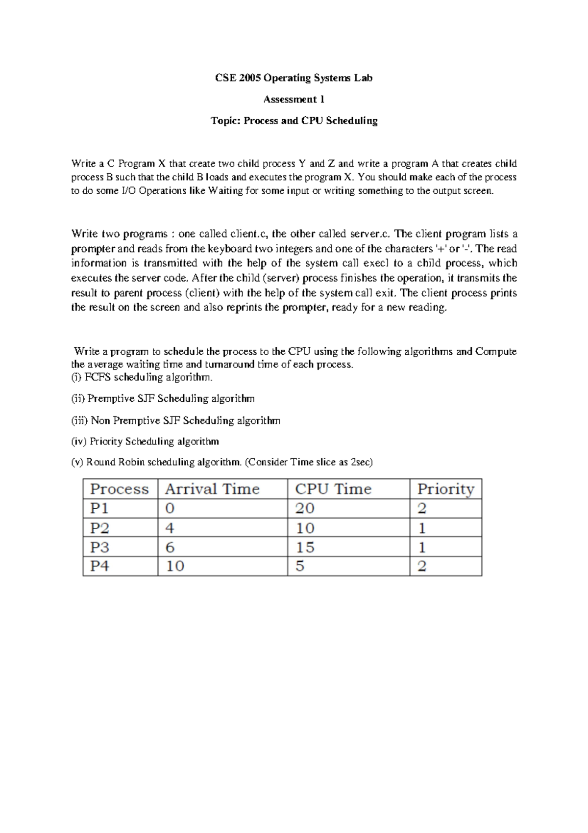 VL2023240507350 AST01 - CSE 2005 Operating Systems Lab Assessment 1 Topic: Process and CPU - Studocu