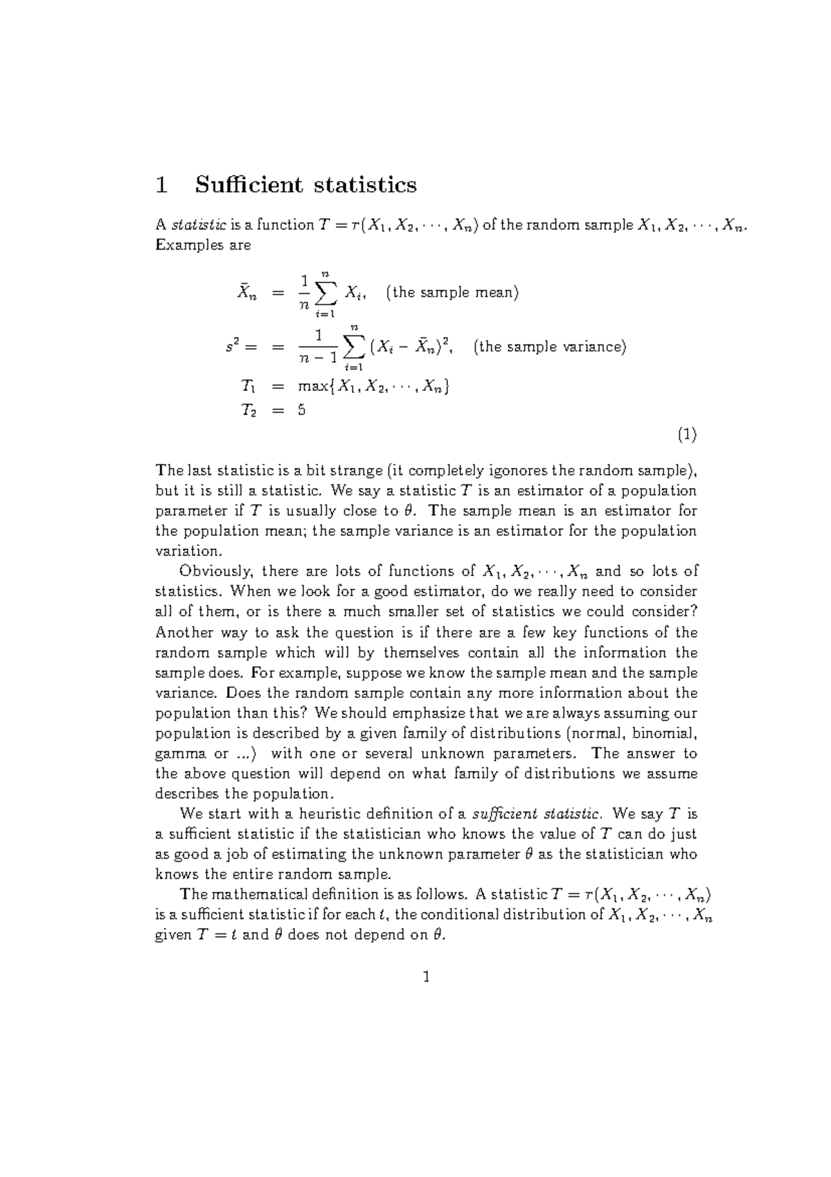 Sufficient - Notes - 1 Sufficient statistics A statistic is a function ...