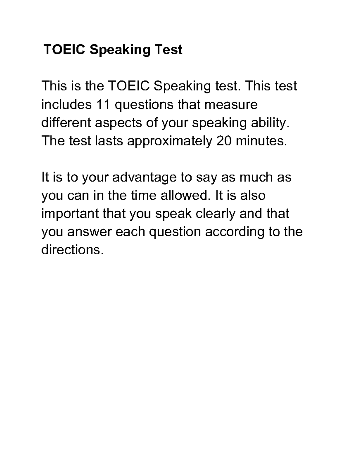 Pdfcoffee - toeic speaking practice - TOEIC Speaking Test This is the ...