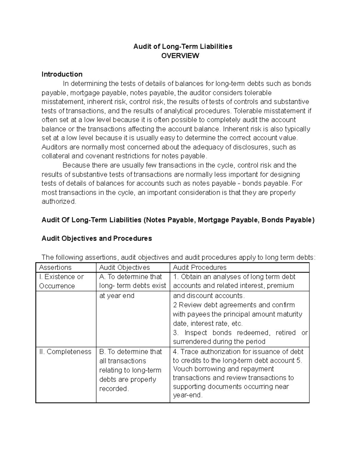 Audit of Long-Term Liabilities - Audit of Long-Term Liabilities ...