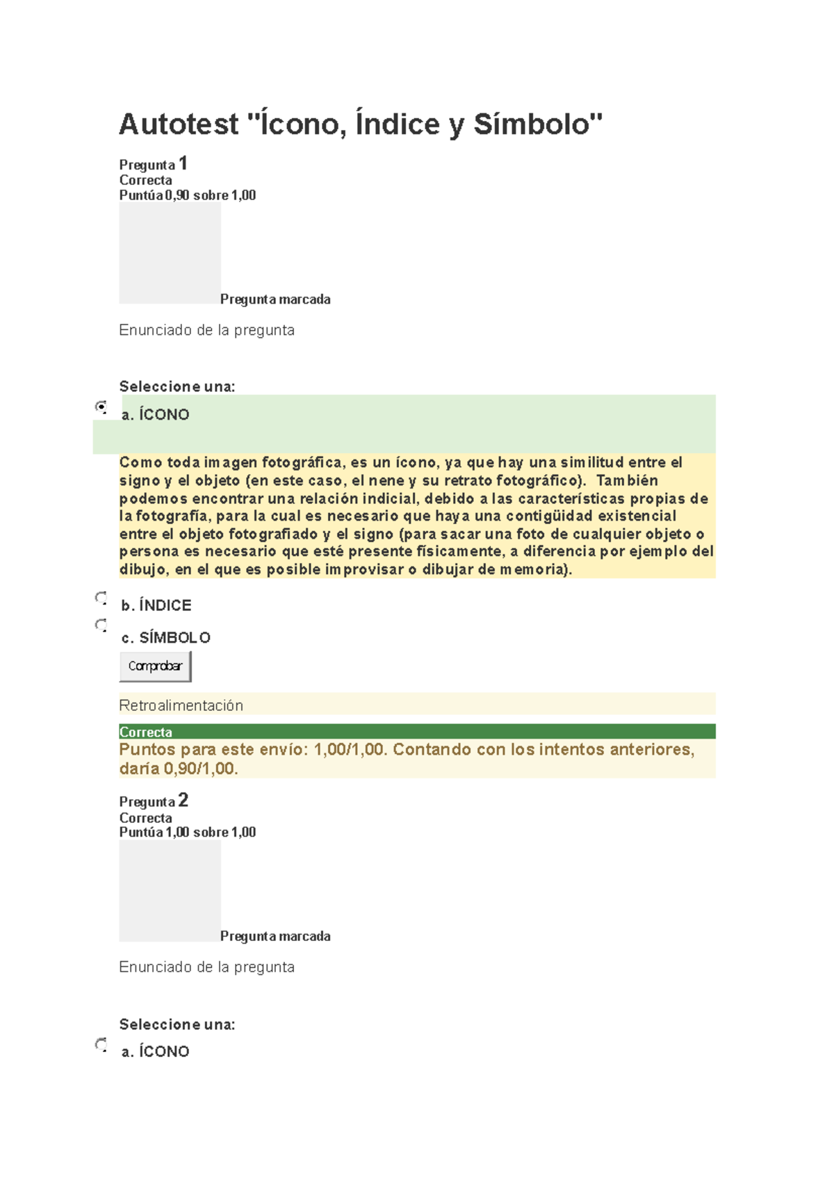 Autotest sobre icono, indice y simbolo - Autotest "Ícono, Índice y ...