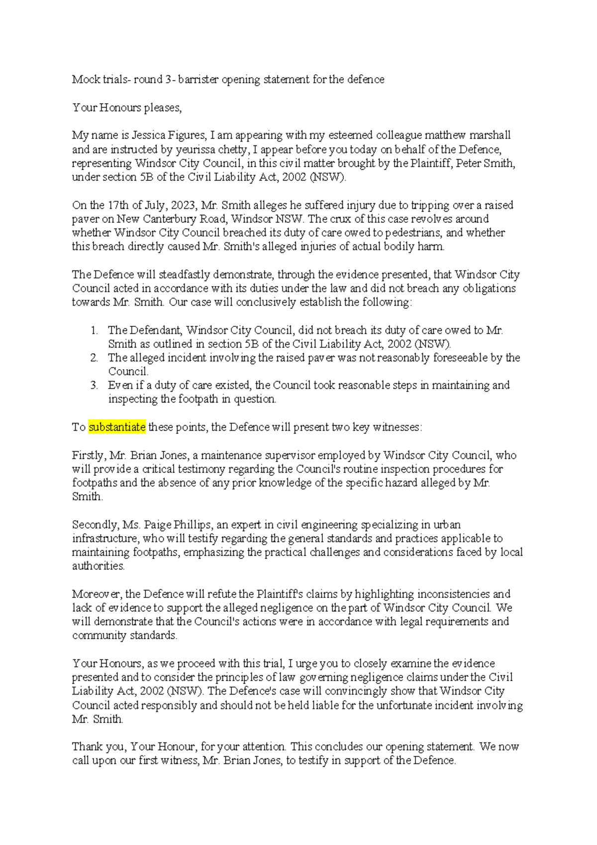 Mock trials 4 - mock trial - Mock trials- round 3- barrister opening ...