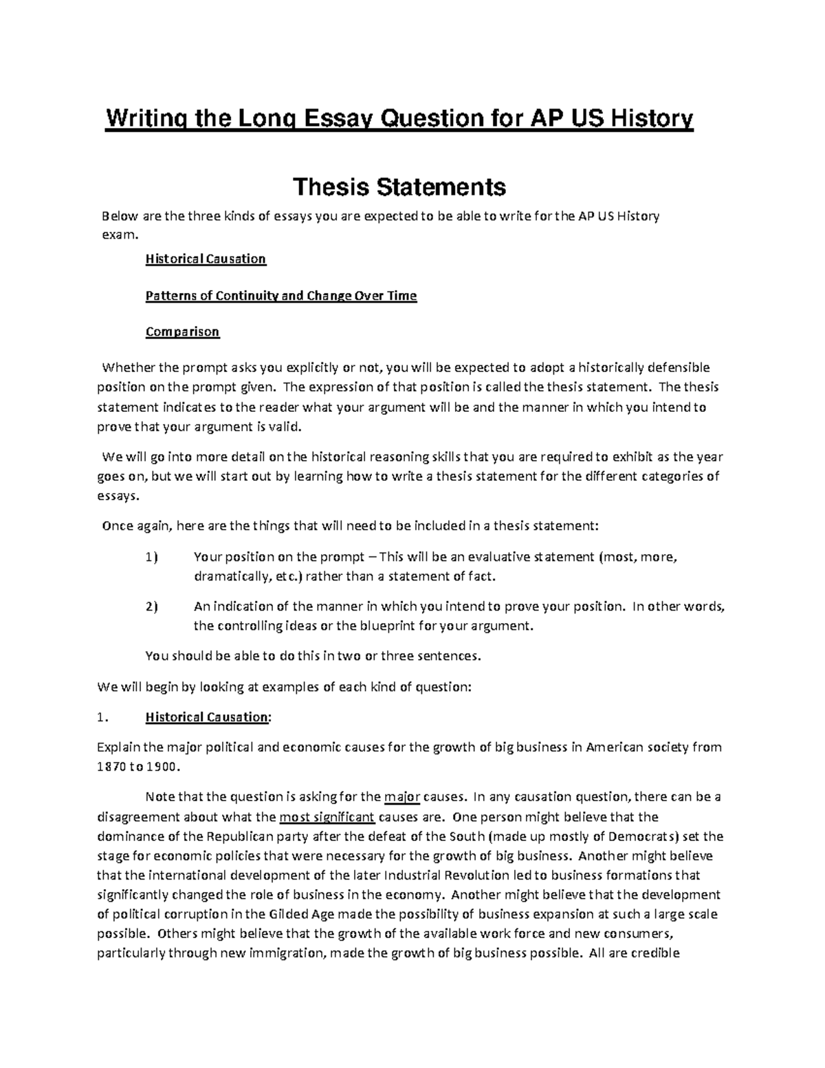 Writing the Long Essay Question for AP US History - 2023 - without ...